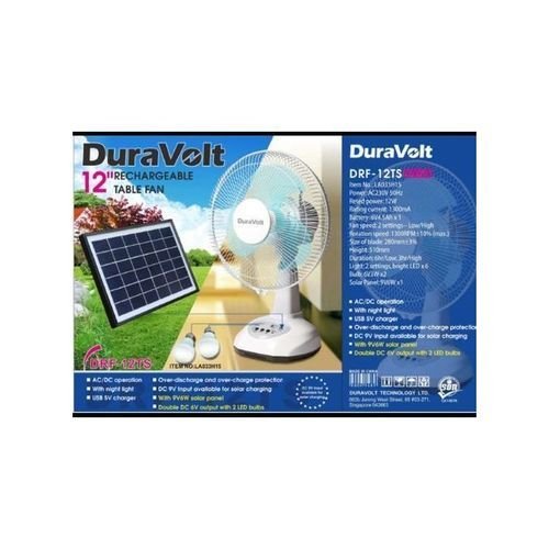 Buy Online - Duravolt Rechargeable Table Fan With Solar Panel - Allneeds